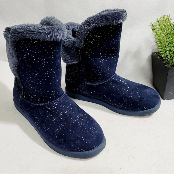 Roebuck & Co | Shoes | Roebuck Co Navy Blue Shimmery Gold Faux Fur ...